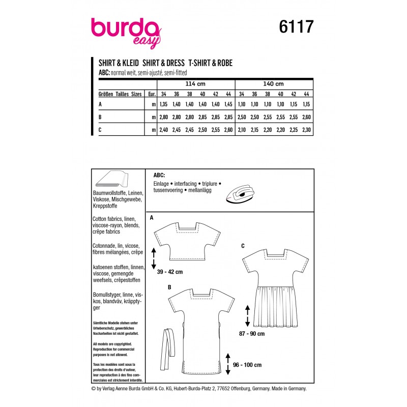 Patron top et robe fluides Femme - Burda n°6117 - MPM