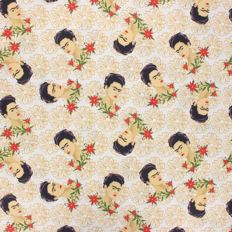 Tissu coton cretonne Dear Frida Kahlo - blanc - MPM