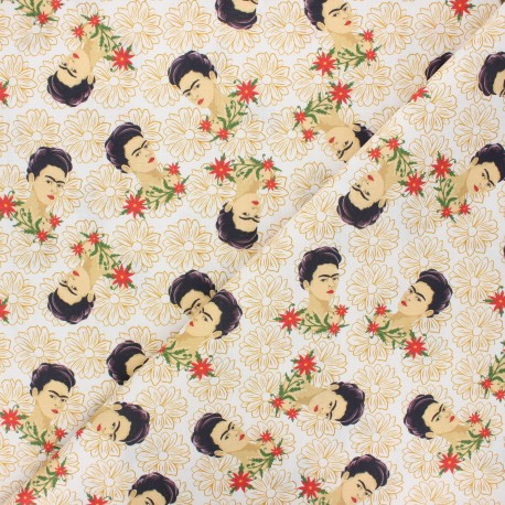 Tissu coton cretonne Dear Frida Kahlo - blanc - MPM