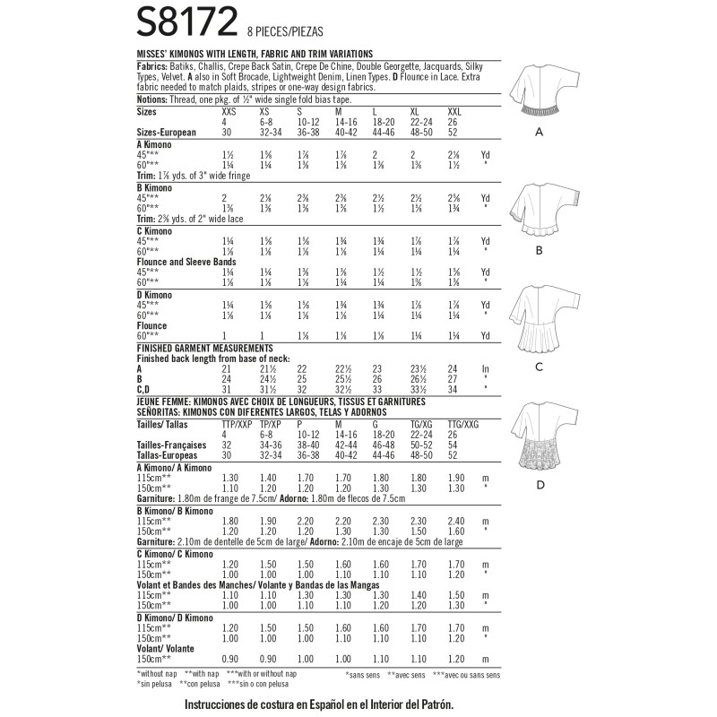 Woman asymmetric kimono sewing pattern - Simplicity n°8172