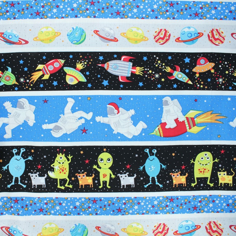 Tissu coton Blast off into space - Border stripe - multicolore - MPM