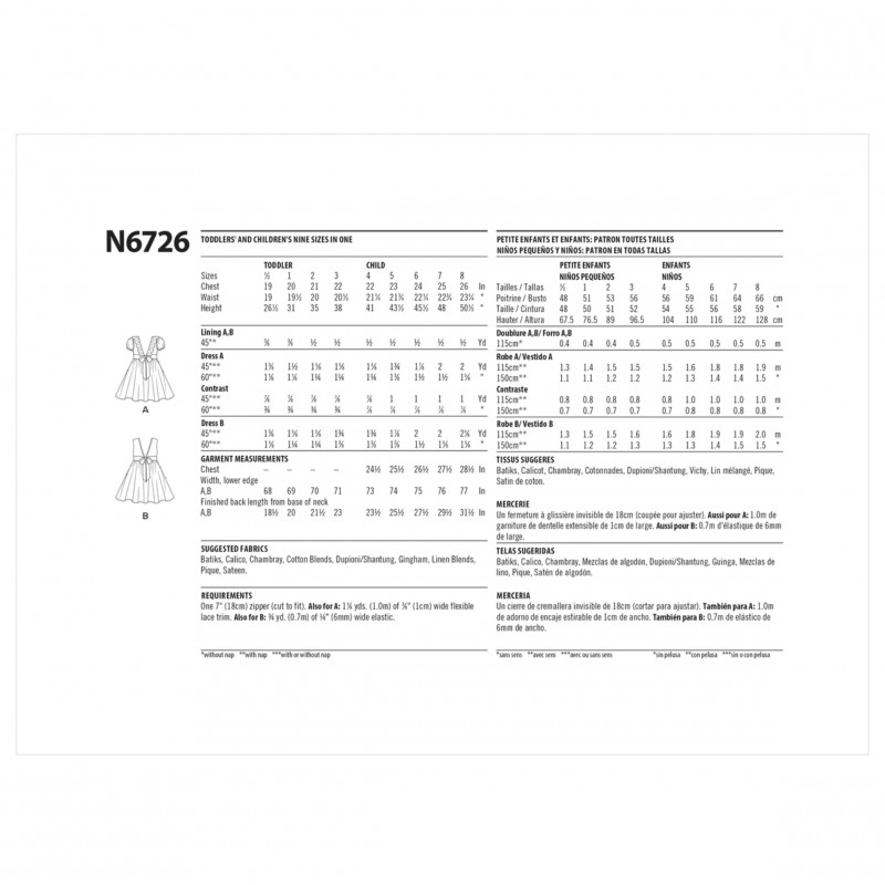 Patron Robe col V dos Enfant - New Look 6726