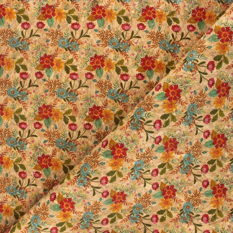 Tissu liège Fleurs séchées - naturel - Ma Petite Mercerie