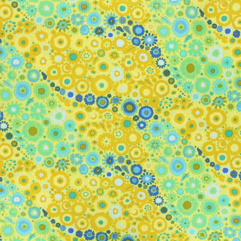 Tissu coton Makower UK Thicket Zinnia - jaune - Ma Petite Mercerie