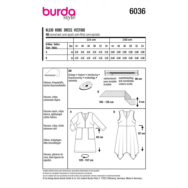 Patron robe Femme grande taille - Burda n°6036 - MPM