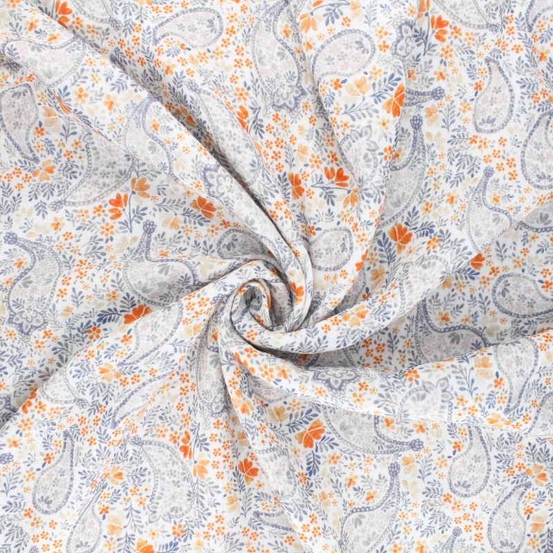 Tissu double gaze de coton Poppy Paisley - blanc - MPM