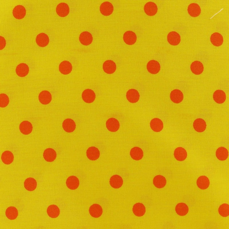 Tissu Pois multi orange fond jaune - Ma Petite Mercerie