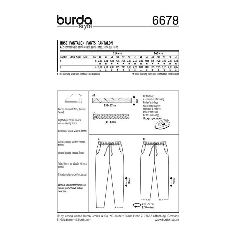 Patron Femme Pantalon Burda n°6678