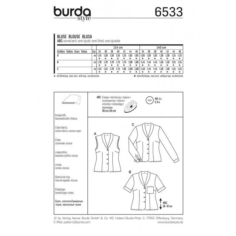 Patron Burda 2017 : Patron Blouse col châle Burda N°6533 - Ma Petite ...